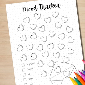 Heart Mood Tracker - PRINTABLE Journal Page - Planner Page - Feelings ...