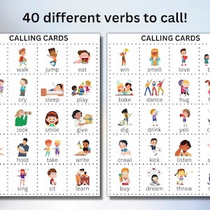 Verbs Bingo Game for Kids Action Verbs Educational Printable Game ...