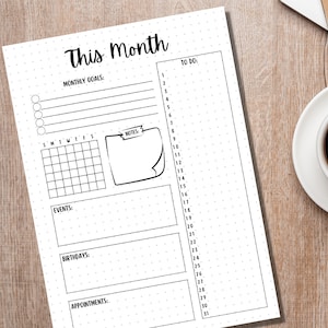 Monthly Planner - Monthly Calendar -PRINTABLE Journal Page - Planner ...