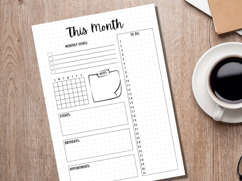 Monthly Planner - Monthly Calendar -PRINTABLE Journal Page - Planner ...