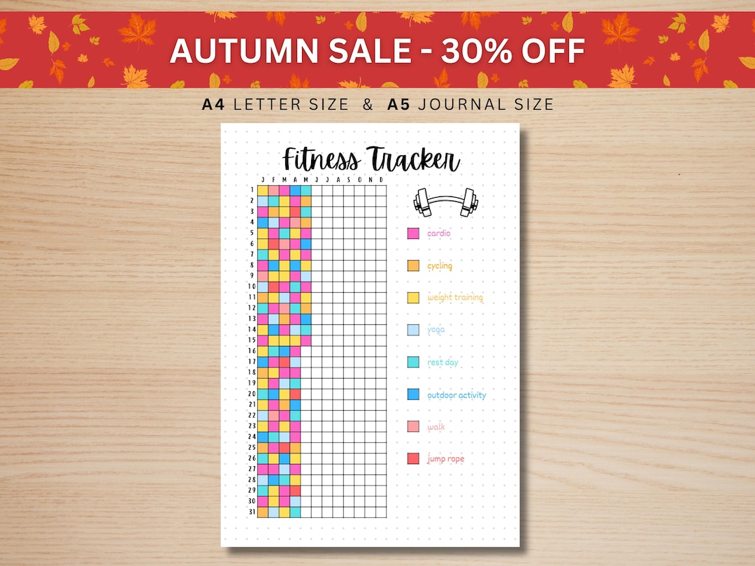 Fitness Tracker PRINTABLE Journal Page Exercise Tracker Yearly Tracker ...