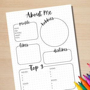 About Me Journal Page - PRINTABLE Journal Page - Info Page - Profile ...