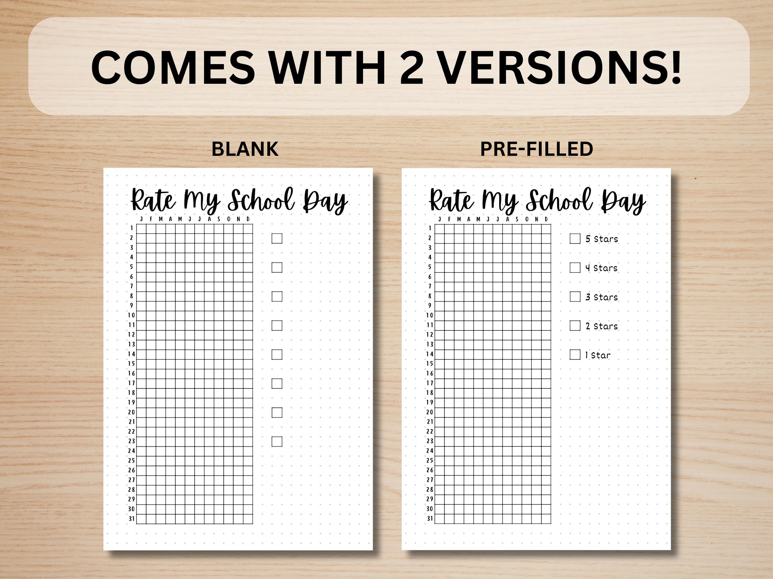 Rate My School Day - PRINTABLE Journal Page - Student Journal - Student ...