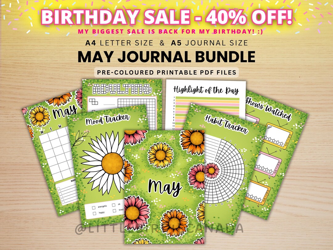 May Journal Bundle - Flowers - PRINTABLE Journal Pages - PRE-COLOURED ...