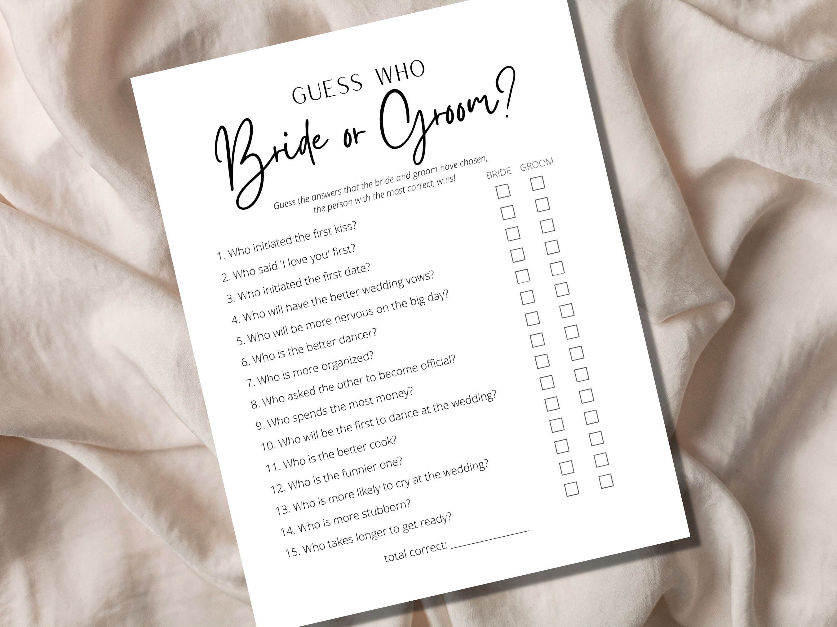 Guess Who Bride Groom Game Minimalist Bridal Shower Game Bride or Groom ...