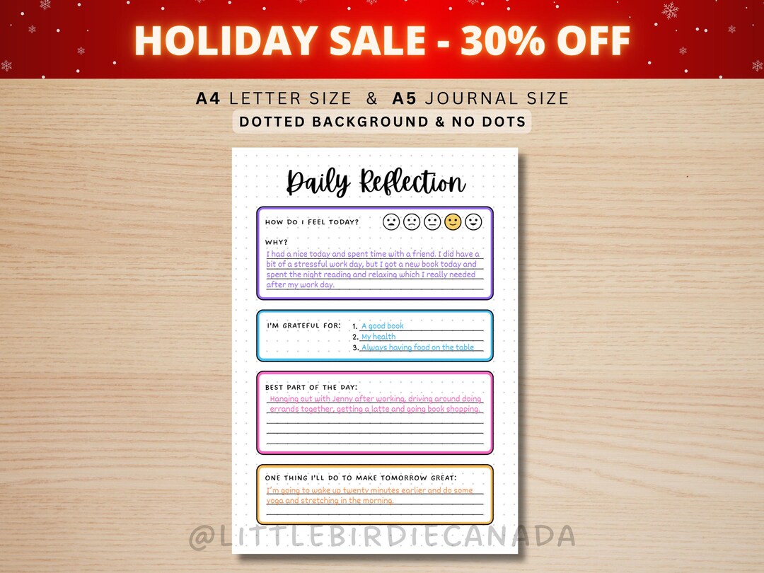 Daily Reflection Journal PRINTABLE Gratitude Journal Page Planner Page ...