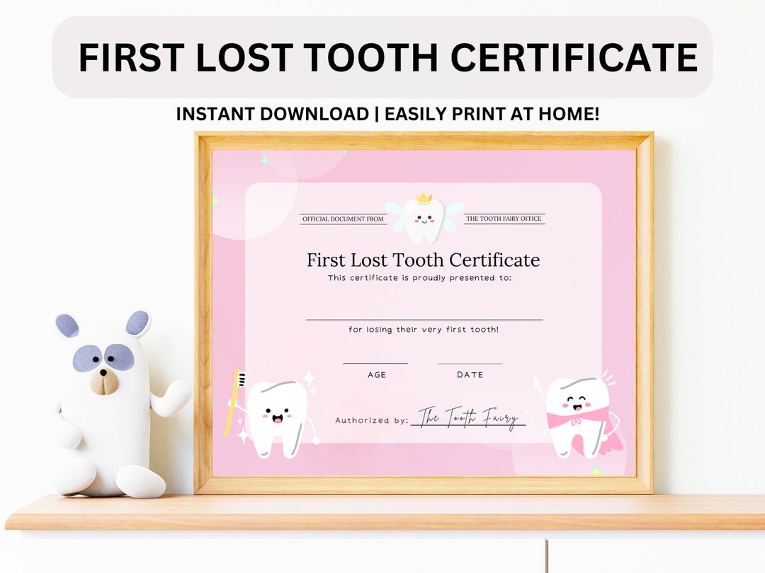 First Lost Tooth Certificate Tooth Fairy Award First Lost Tooth Award ...