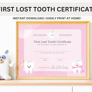 First Lost Tooth Certificate Tooth Fairy Award First Lost Tooth Award ...
