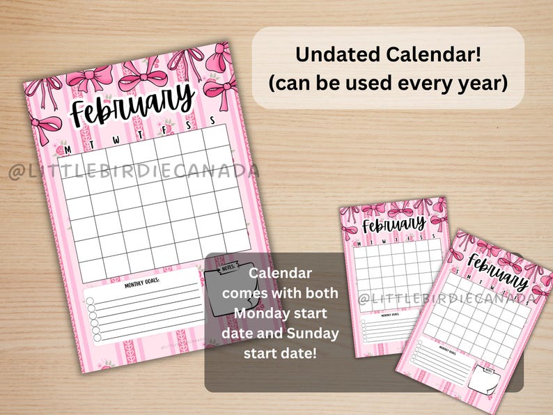 February Journal Bundle - Bows - PRINTABLE Journal Pages - PRE-COLOURED ...