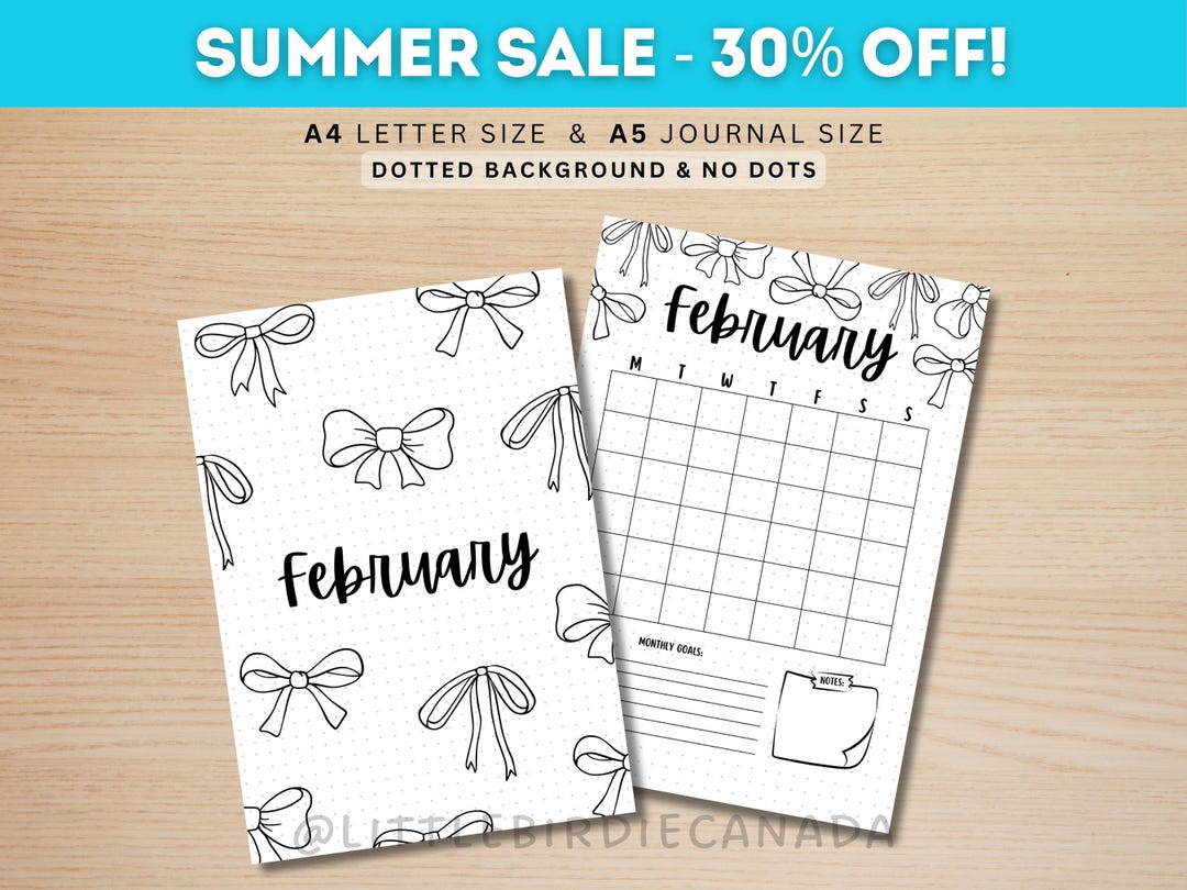 February Title Page - Bows - February Calendar - PRINTABLE Calendar ...