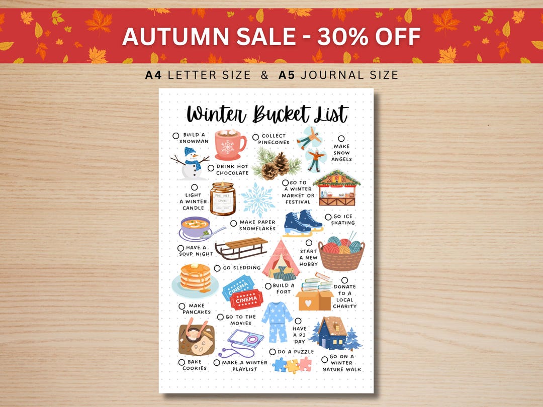 Winter Bucket List Winter Activities PRINTABLE Journal Page Planner ...