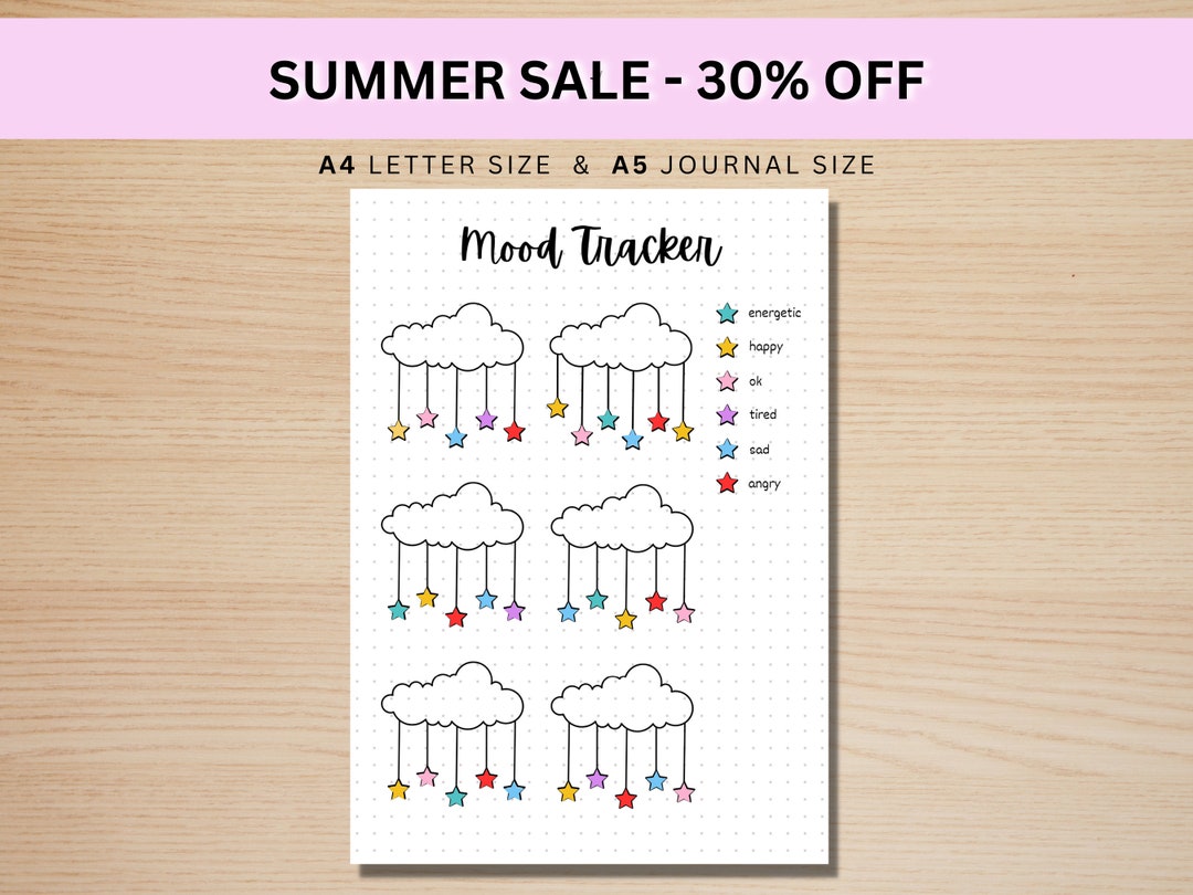Cloud and Stars Mood Tracker PRINTABLE Journal Page Planner Page ...