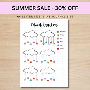 Cloud and Stars Mood Tracker PRINTABLE Journal Page Planner Page ...
