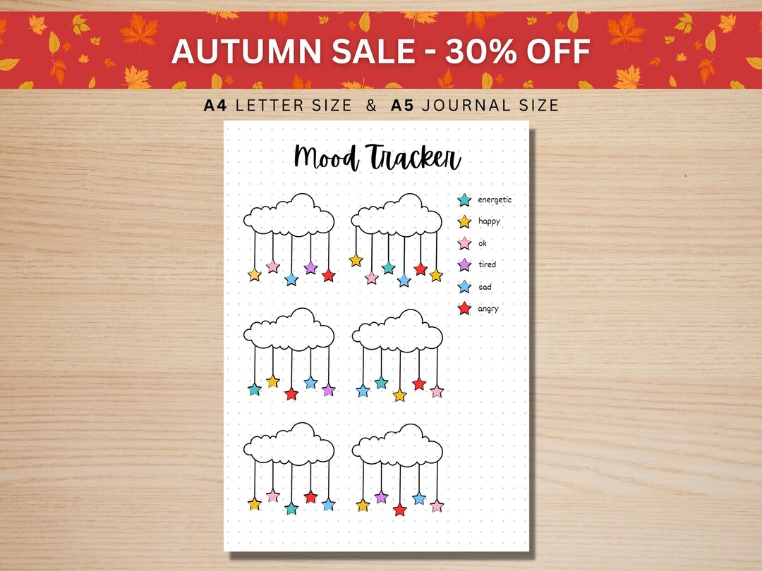 Buy Cloud and Stars Mood Tracker PRINTABLE Journal Page Planner Page ...