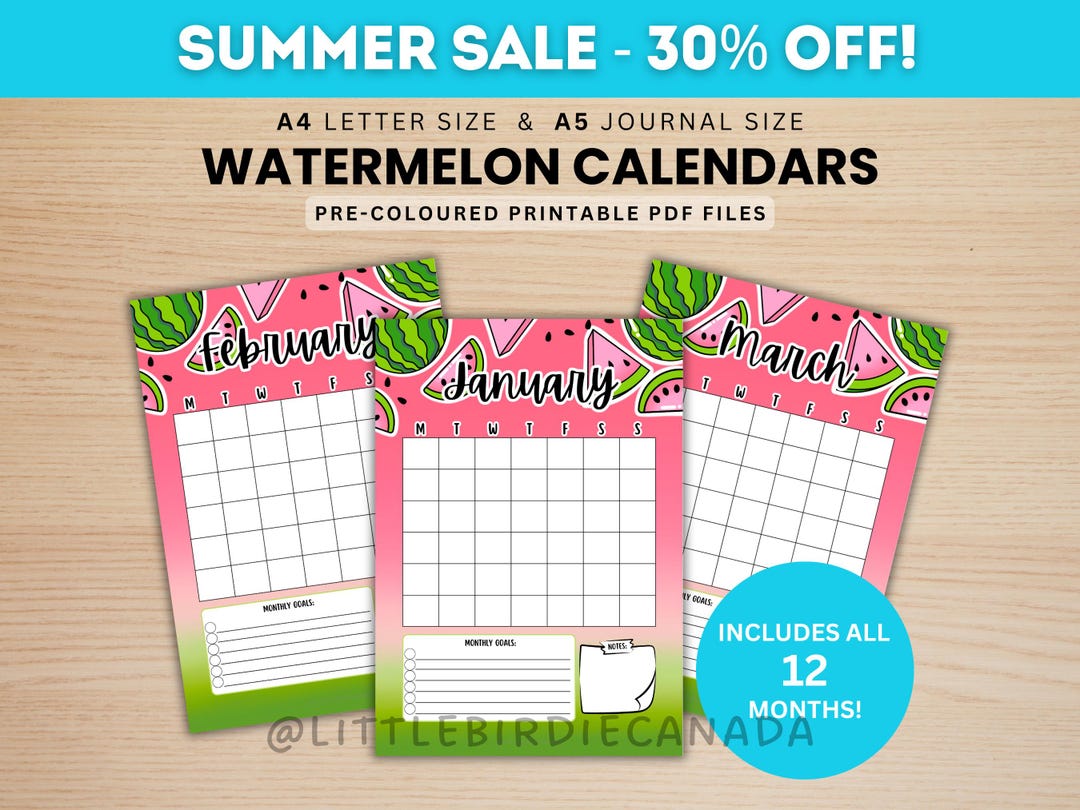 Watermelon Calendar Bundle - Journal Calendar Page - PRINTABLE Journal ...