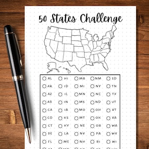 50 States Challenge - PRINTABLE Journal Page - Planner Page - Travel ...