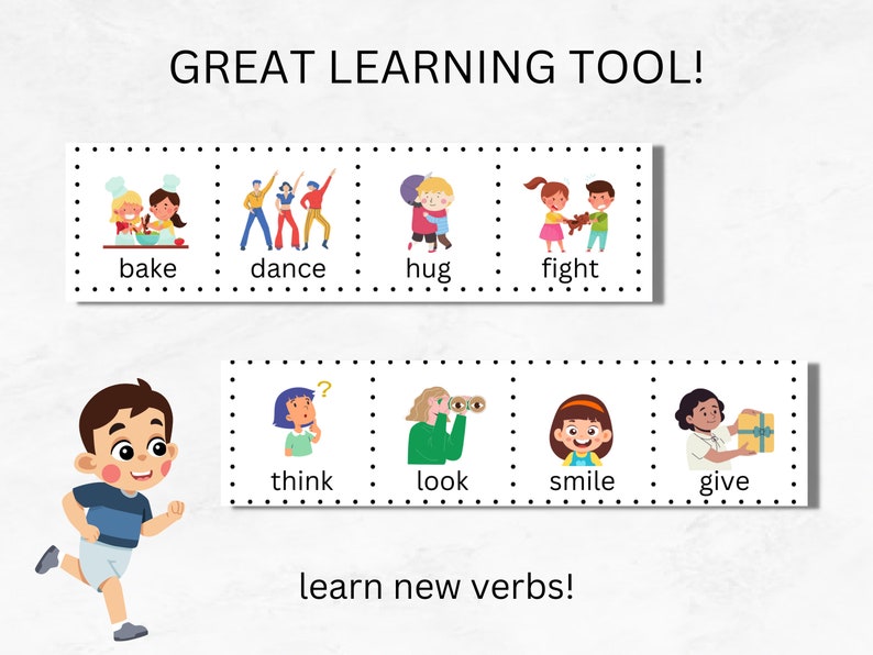 Verbs Bingo Game for Kids Action Verbs Educational Printable Game ...