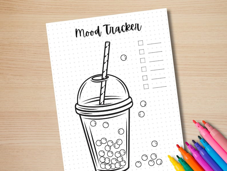 Boba Mood Tracker - PRINTABLE Journal Page - Planner Page - Feelings ...