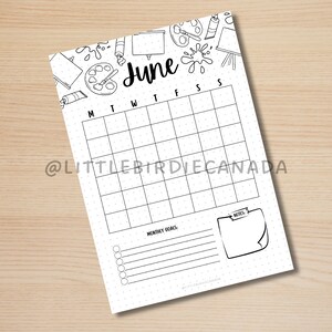 June Title Page and Calendar - PRINTABLE Calendar - Art Theme - Journal ...