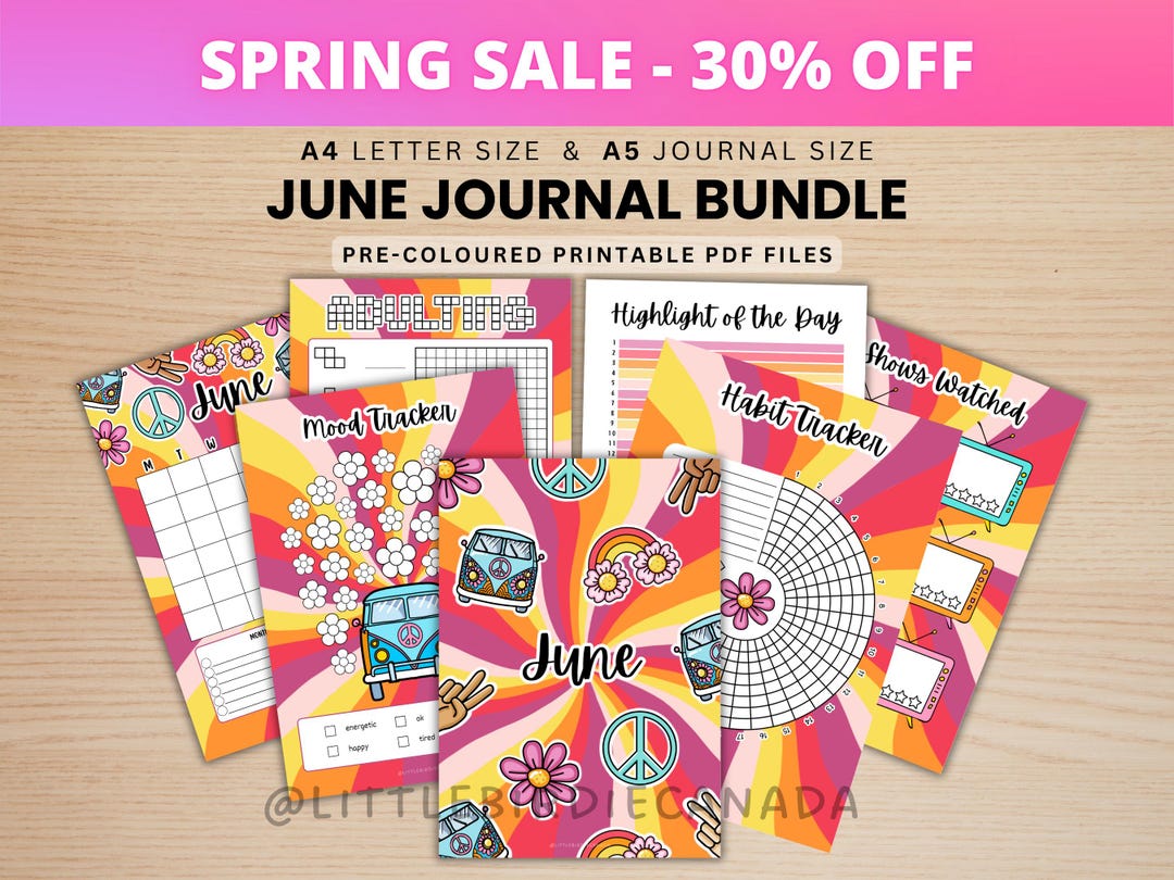 June Journal Bundle - Hippie - PRINTABLE Journal Pages - PRE-COLOURED ...