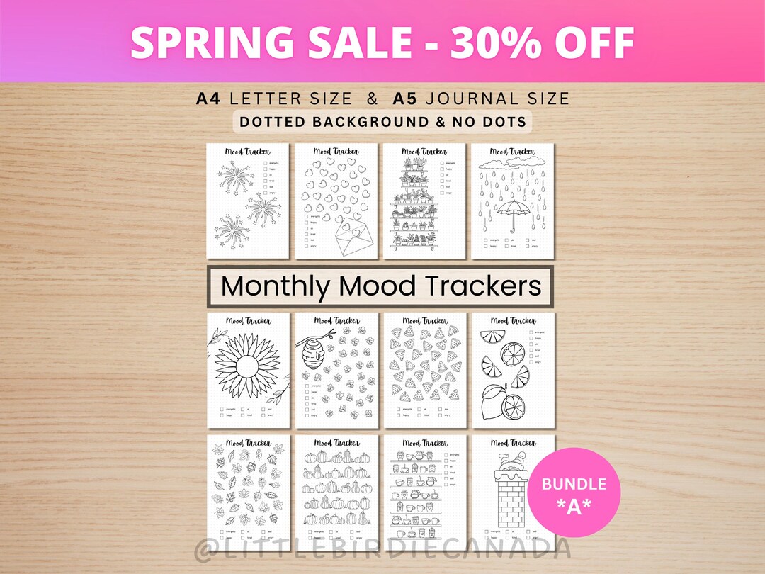 Monthly Mood Trackers Bundle - BUNDLE A - PRINTABLE Journal Pages ...