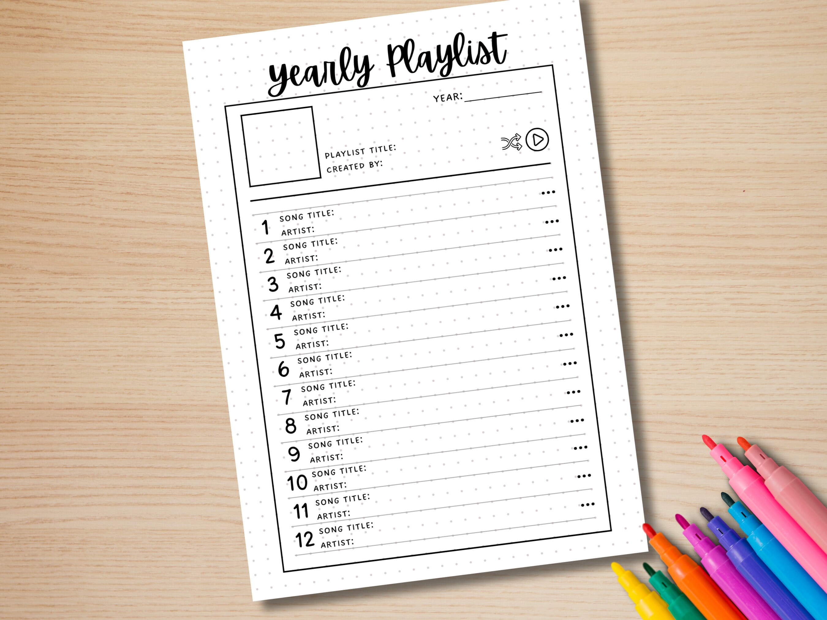 Yearly Playlist - PRINTABLE Journal Page - Song Tracker - Playlist ...