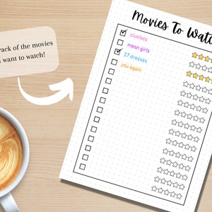 Movies to Watch - PRINTABLE Journal Page - Planner Page - Movie ...
