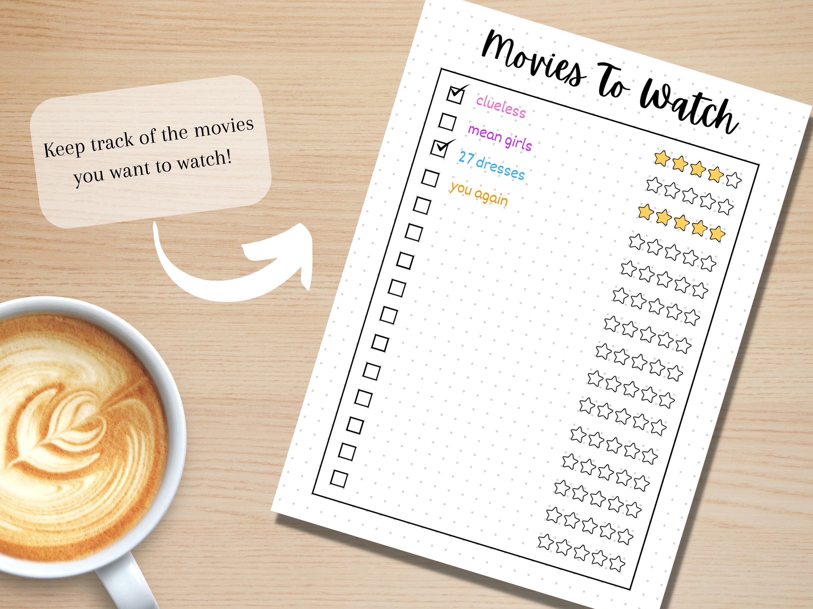 Movies to Watch - PRINTABLE Journal Page - Planner Page - Movie ...