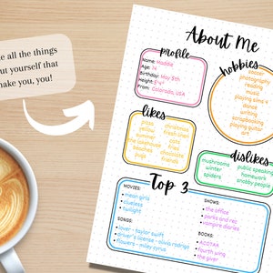 About Me Journal Page - PRINTABLE Journal Page - Info Page - Profile ...