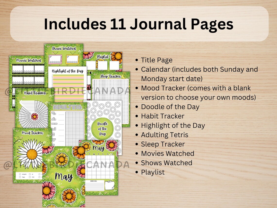 May Journal Bundle - Flowers - PRINTABLE Journal Pages - PRE-COLOURED ...