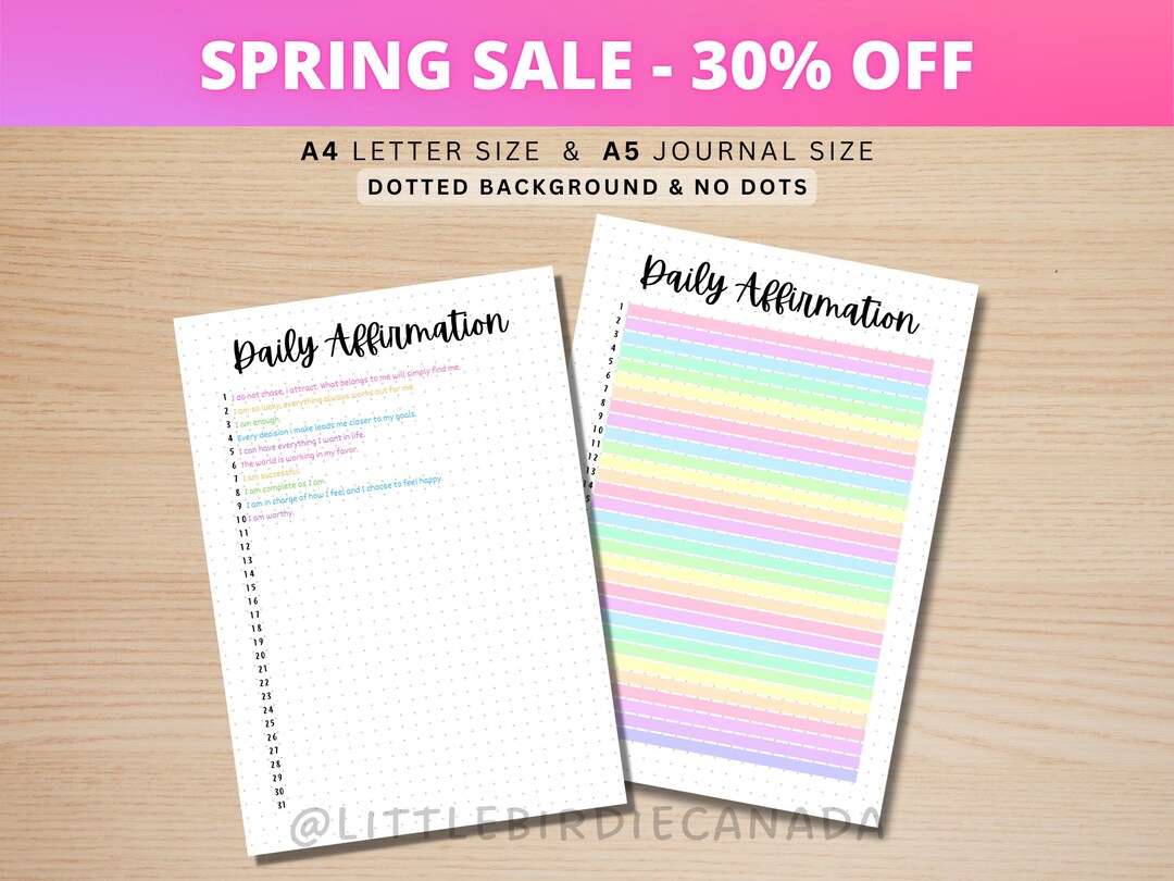 Daily Affirmation Page - Gratitude Journal - Positive Affirmation ...