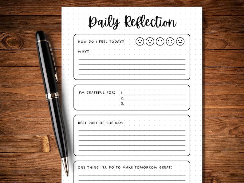 Daily Reflection Journal - PRINTABLE Gratitude Journal Page - Planner ...