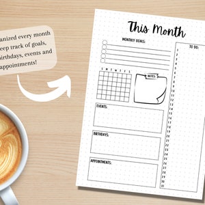 Monthly Planner - Monthly Calendar -PRINTABLE Journal Page - Planner ...