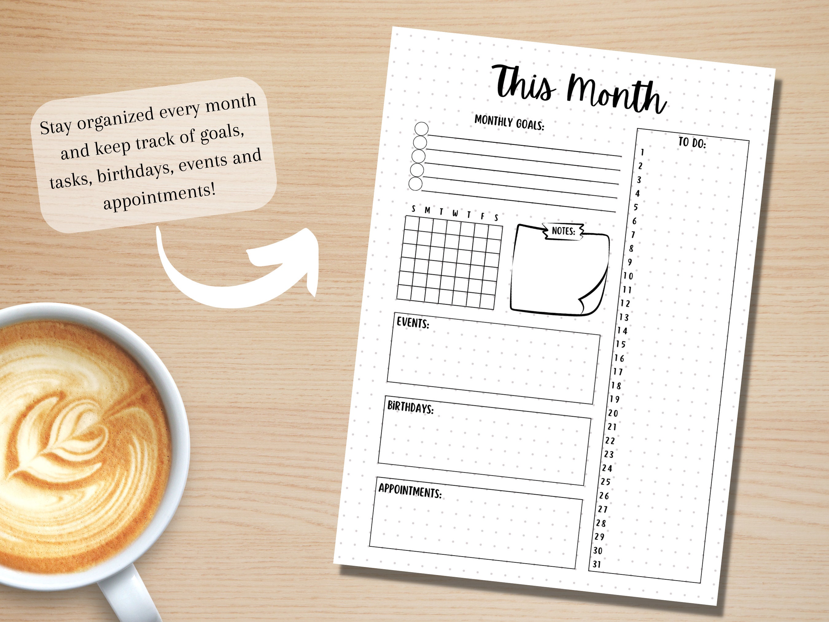 Monthly Planner - Monthly Calendar -PRINTABLE Journal Page - Planner ...