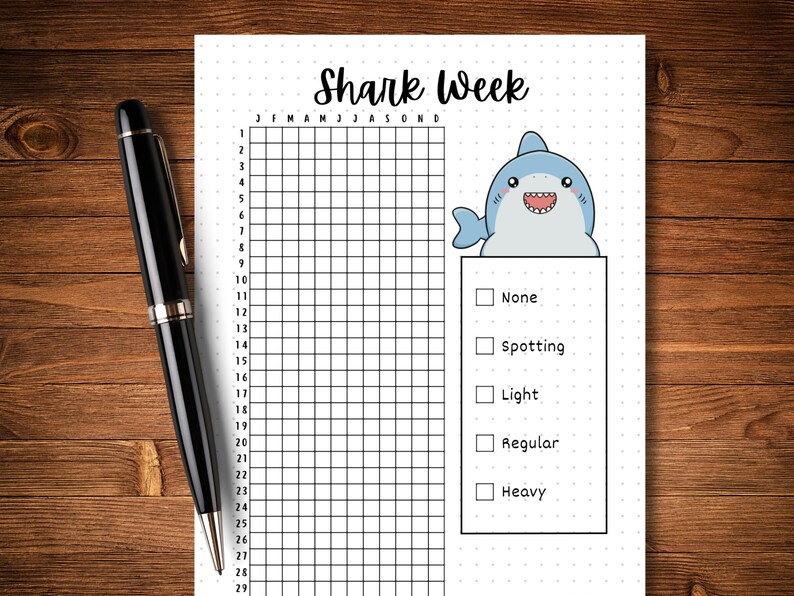 Shark Week - Period Tracker - PRINTABLE Journal Page - Planner Page ...