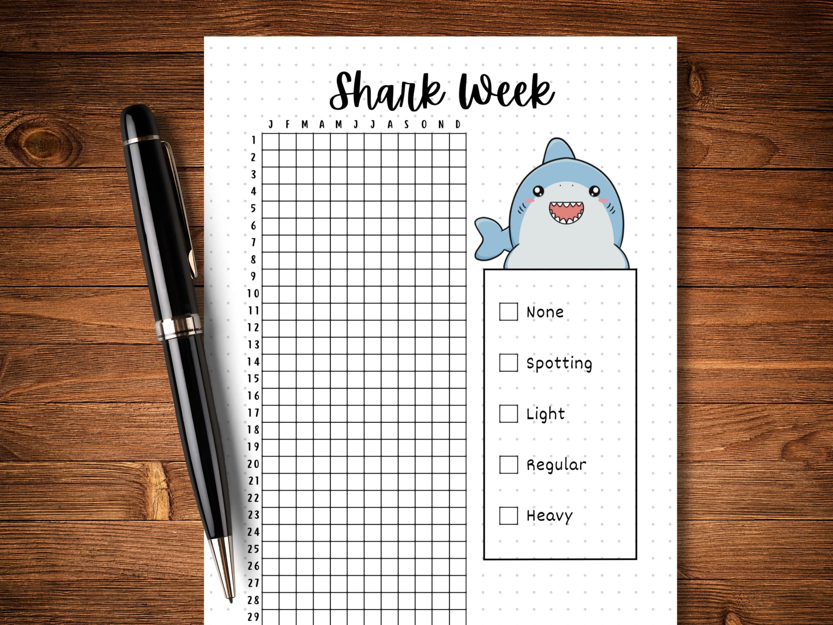 Shark Week - Period Tracker - PRINTABLE Journal Page - Planner Page ...
