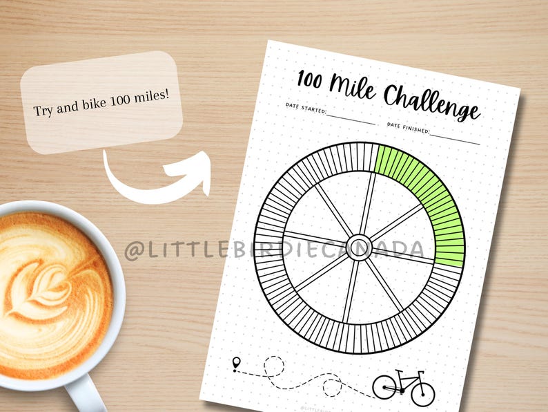 100 Miles Biking Challenge - PRINTABLE Journal Page - Printable Cycling ...