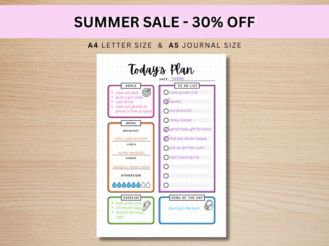 Todays Plan Daily Planner Page Daily Agenda Pages PRINTABLE Journal ...