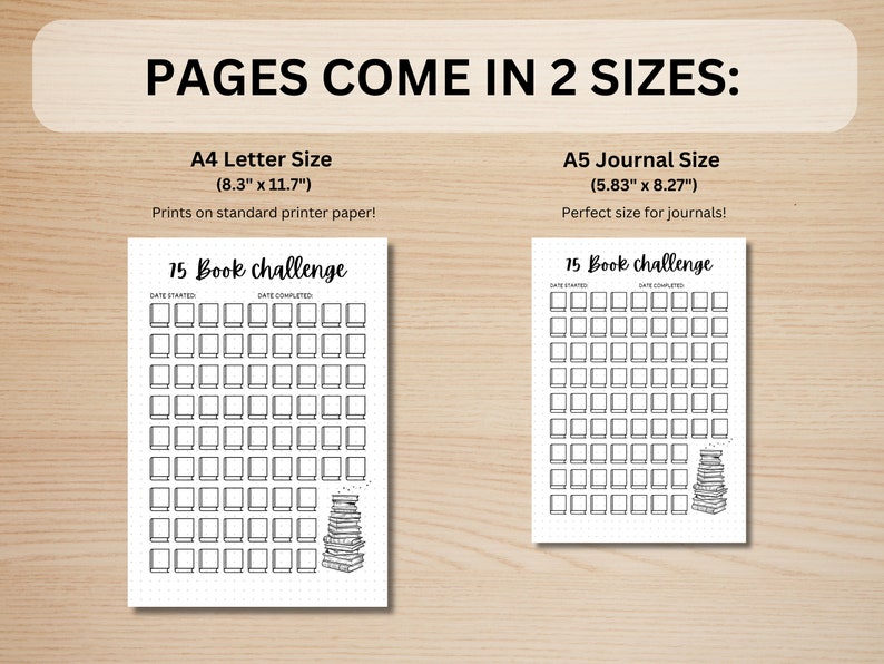 75 Book Reading Challenge - PRINTABLE Journal Page - Reading Tracker ...