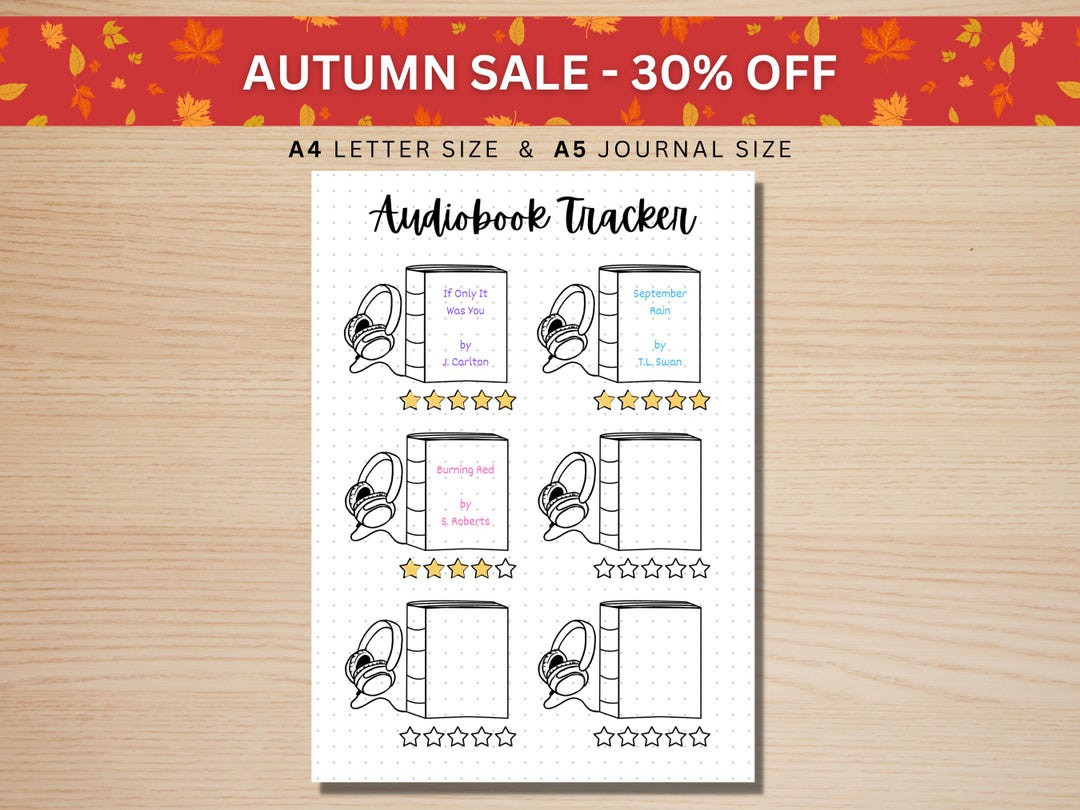Audiobook Tracker PRINTABLE Journal Page Planner Page Audiobook Reading ...