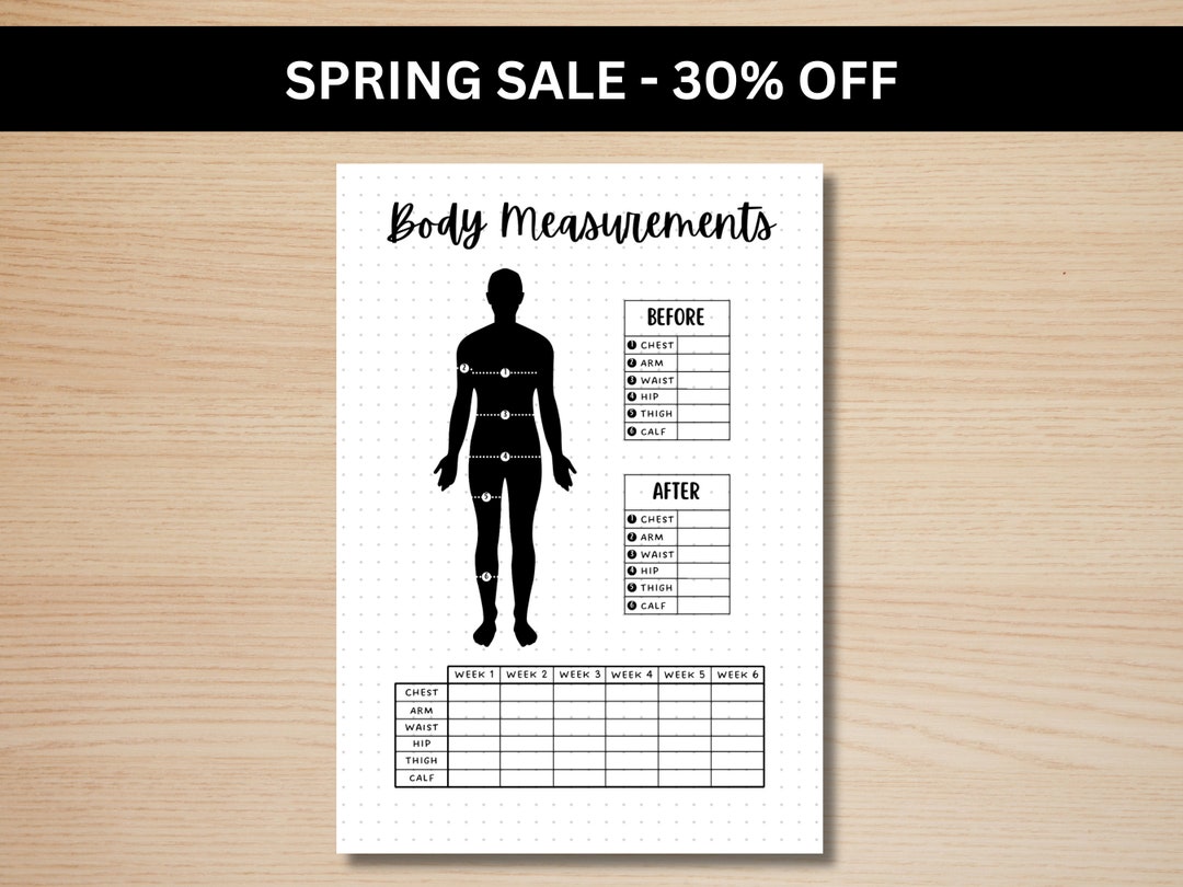 Body Measurements Tracker A5 Journal Page PRINTABLE Tracker Fitness ...