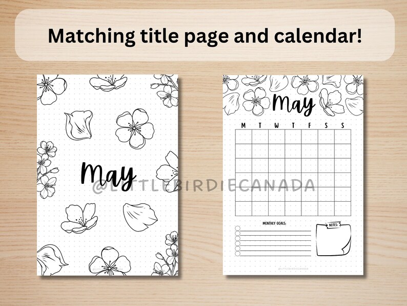 May Title Page and Calendar - PRINTABLE Calendar - Cherry Blossom Theme ...