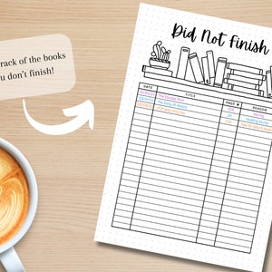 Did Not Finish Reading Tracker - PRINTABLE Journal Page - Book Journal ...