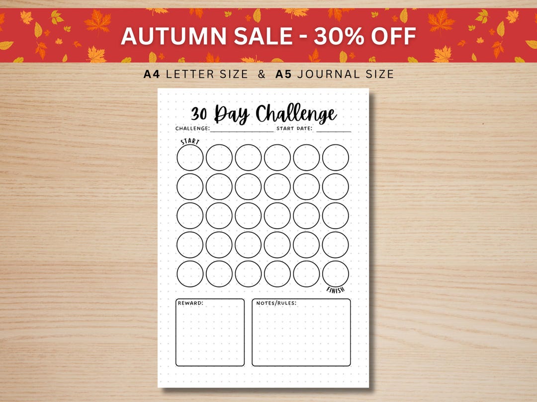 30 Day Challenge PRINTABLE Journal Page Choose Your Challenge 30 Day ...