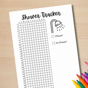 Shower Tracker - PRINTABLE Journal Page - Planner Page - Daily Tracker ...