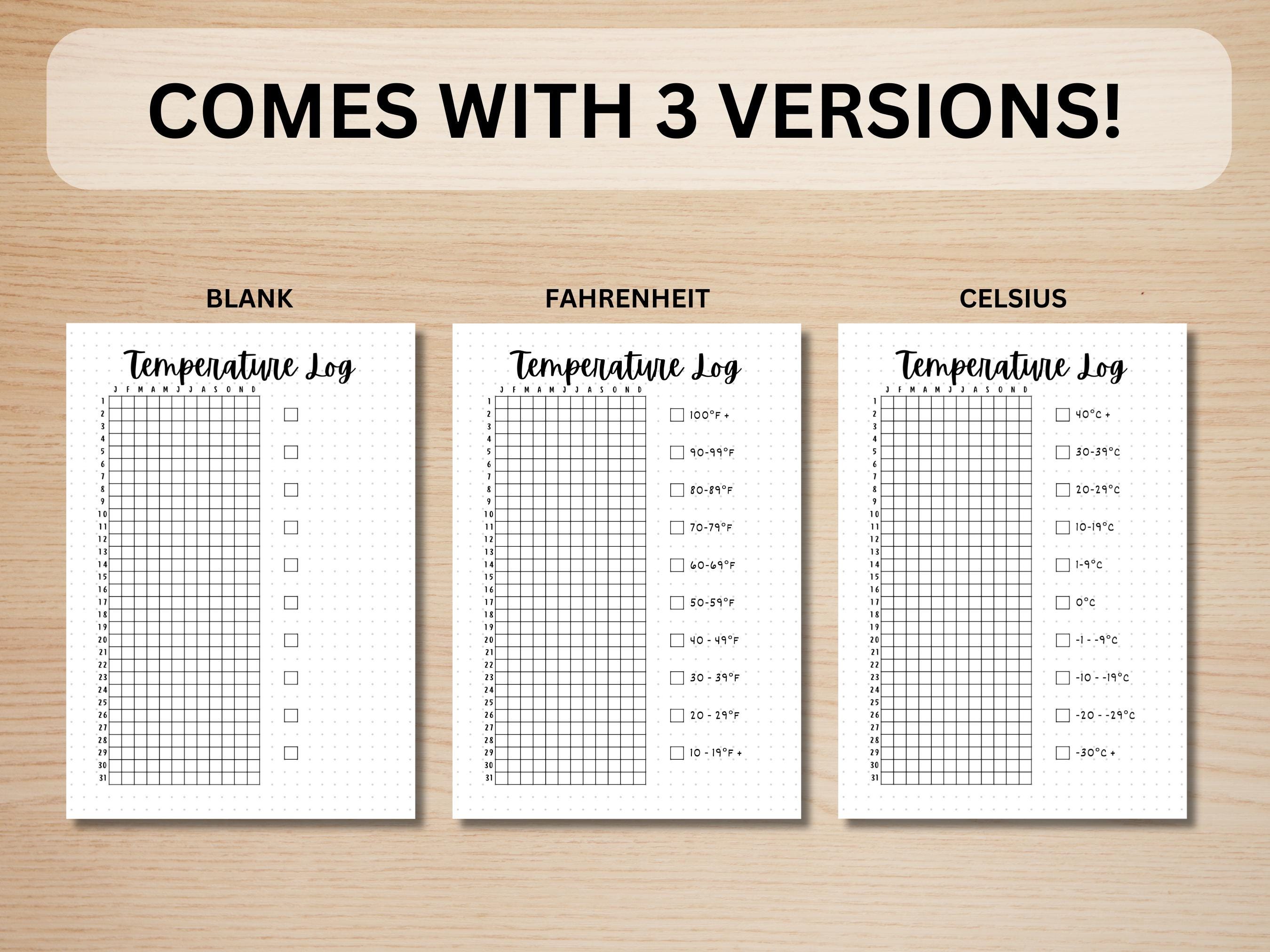 Temperature Log - PRINTABLE Journal Page - Planner Page - Temperature ...