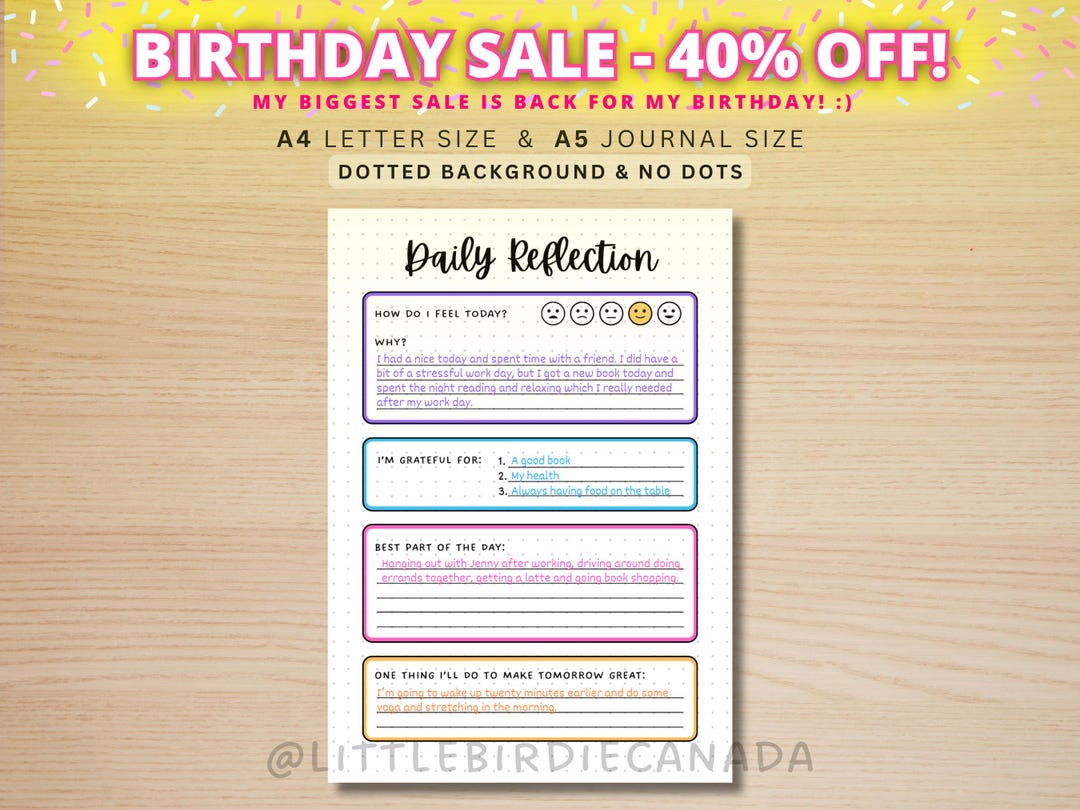 Daily Reflection Journal - PRINTABLE Gratitude Journal Page - Planner ...