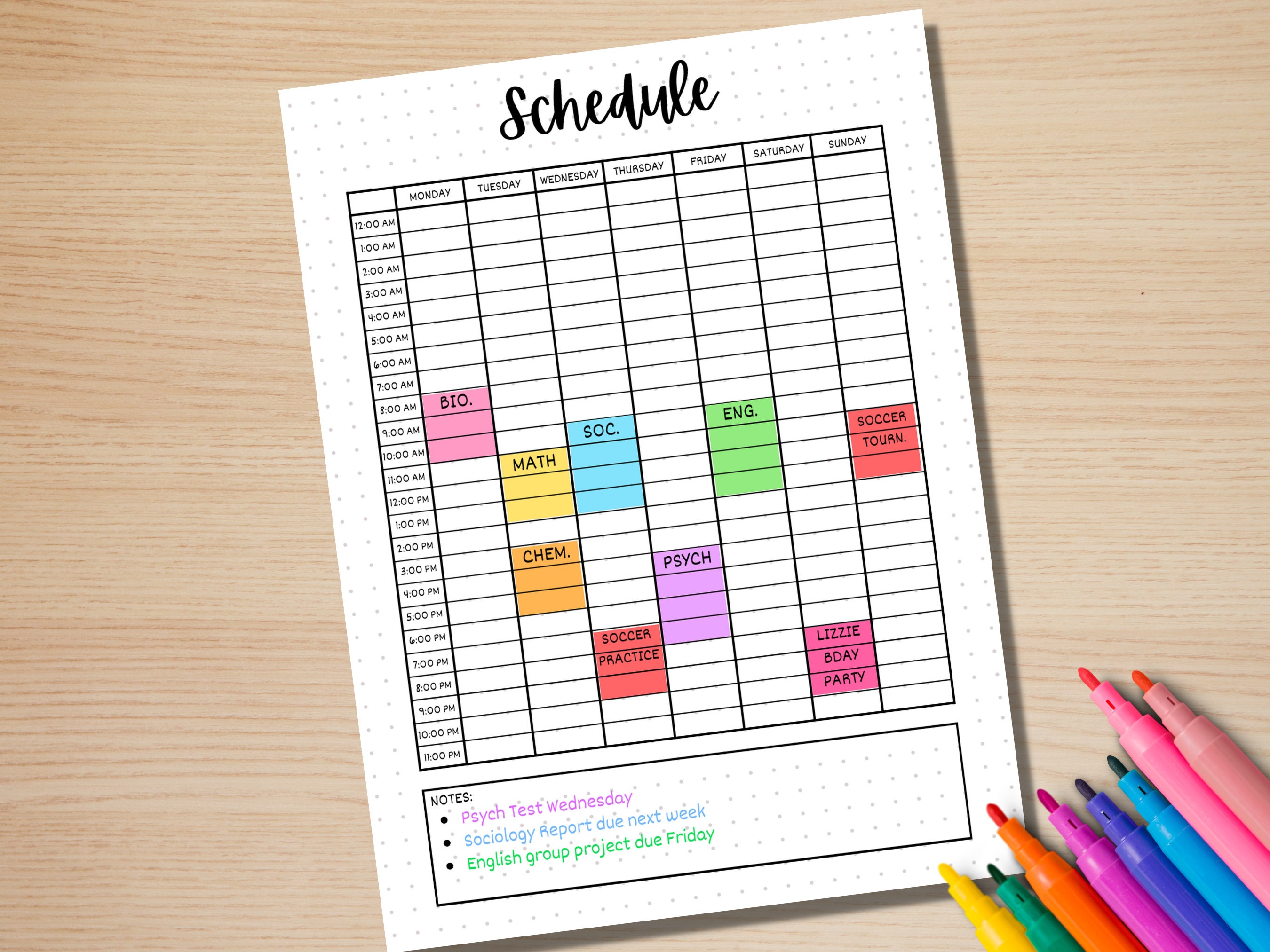 Weekly Schedule - Time Table - Weekly Planner - Weekly Calendar ...