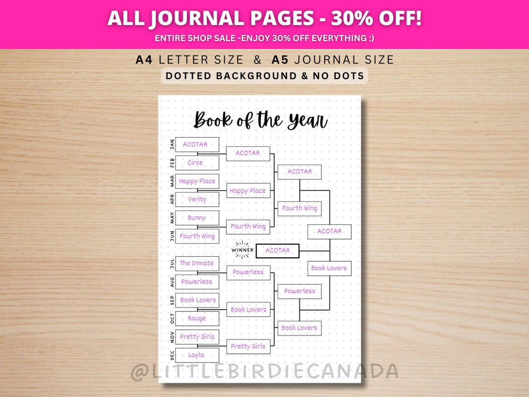 Book of the Year - PRINTABLE Journal Page - Planner Page - Book Journal ...