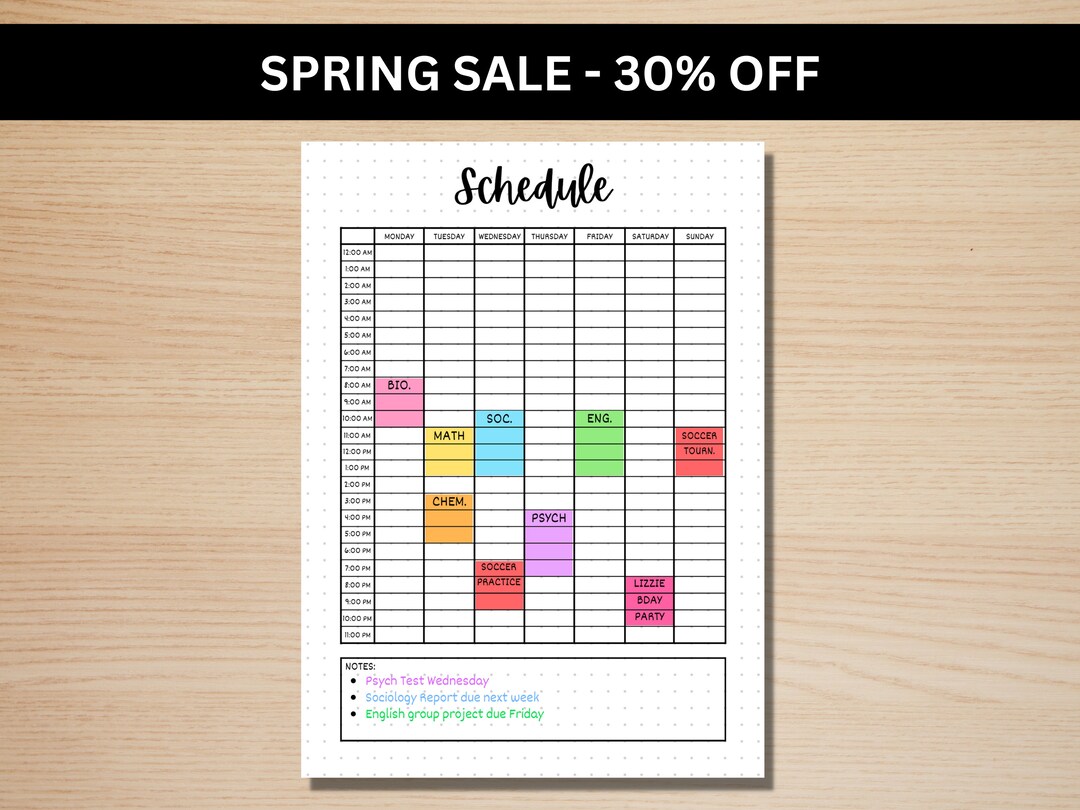 Weekly Schedule Time Table Weekly Planner Weekly Calendar A5 Journal ...